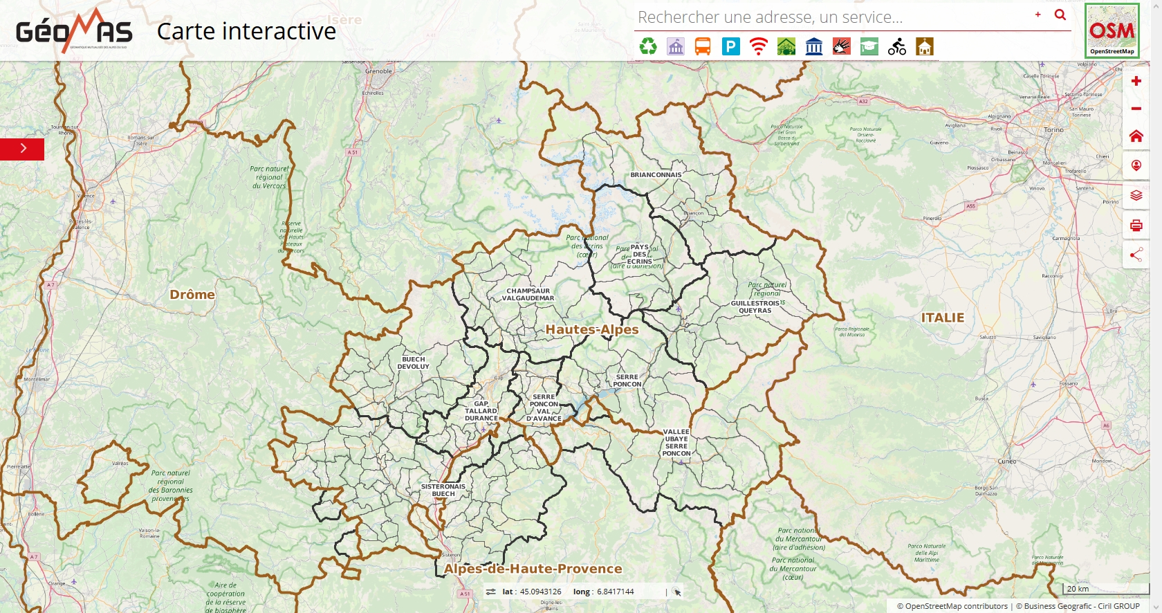 GéoMAS Grand-Public - Portail de la Géomatique Mutualisée des Alpes du Sud
